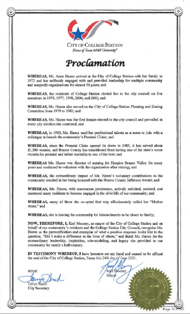 Proclamations Honoring College Station's First Female Councilmember And ...